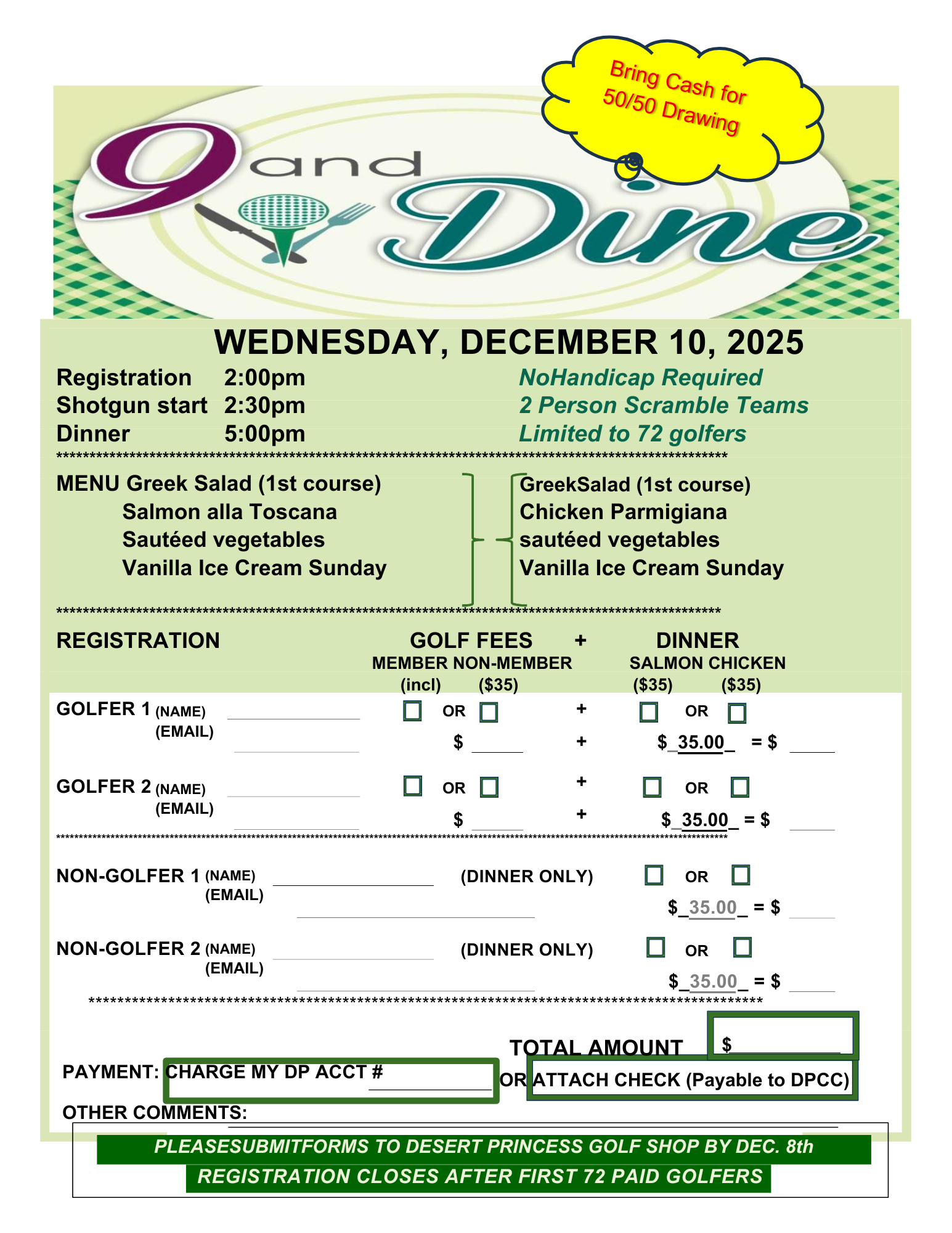 9 and Dine Dinner - Desert Princess Country Club