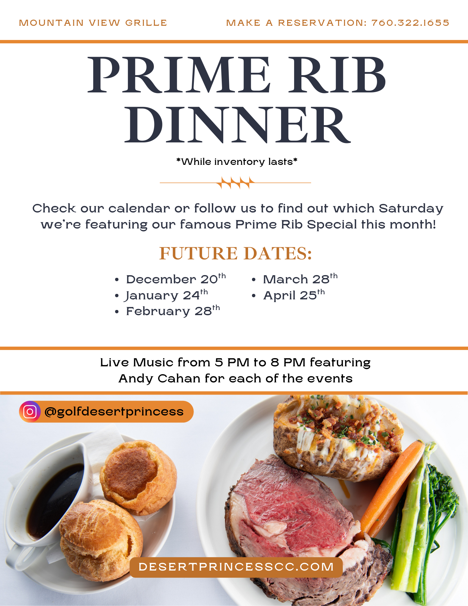 Prime Rib Night - Mountain View Grille - Desert Princess Country Club
